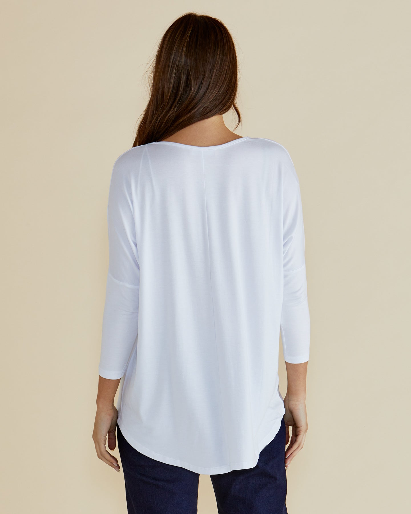 Milan Draped Relaxed 3/4 Sleeve Basic Top - White